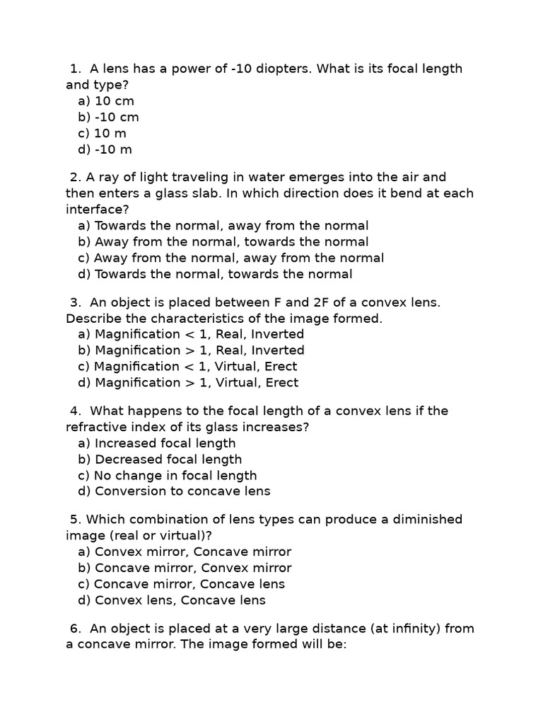 Lens and Mirror Optics Quiz | PDF | Electrodynamics | Optics
