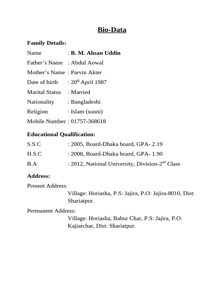Bio Data | PDF