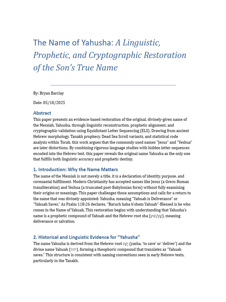 Name of Yahusha | PDF | Tetragrammaton | Jesus