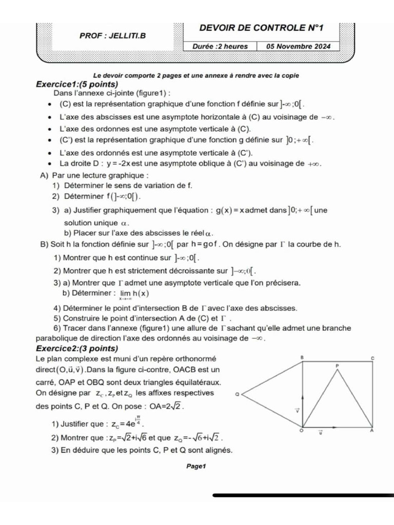 Devoir Controle 1 Math Bac Science (Modele B) | PDF