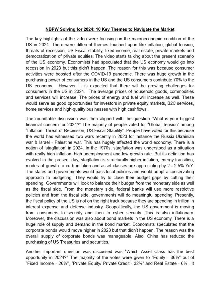 NBPW Solving For 2024 - 10 Key Themes To Navigate The Market | PDF ...