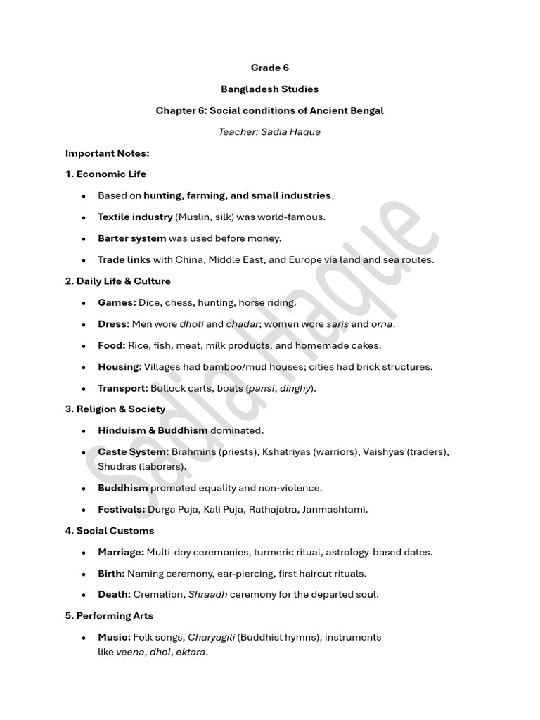 Grade 6 B Studies Notes | PDF | Bengal