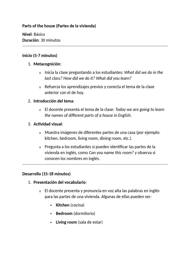 P3 Clase 5 Parts of The House | PDF