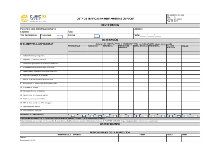 CB33 SSOMA For 048 Lista de Verificación de Herramientas de Poder | PDF