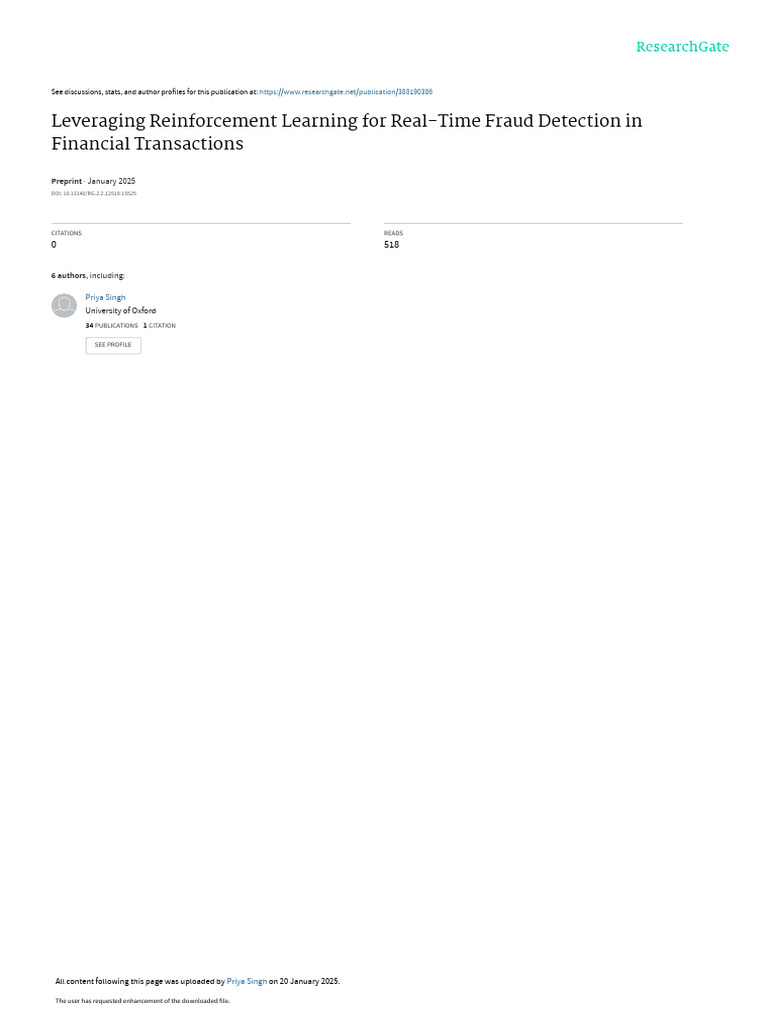 Leveraging Reinforcement Learning For Real Time Fraud Detection In Financial Transactions Pdf