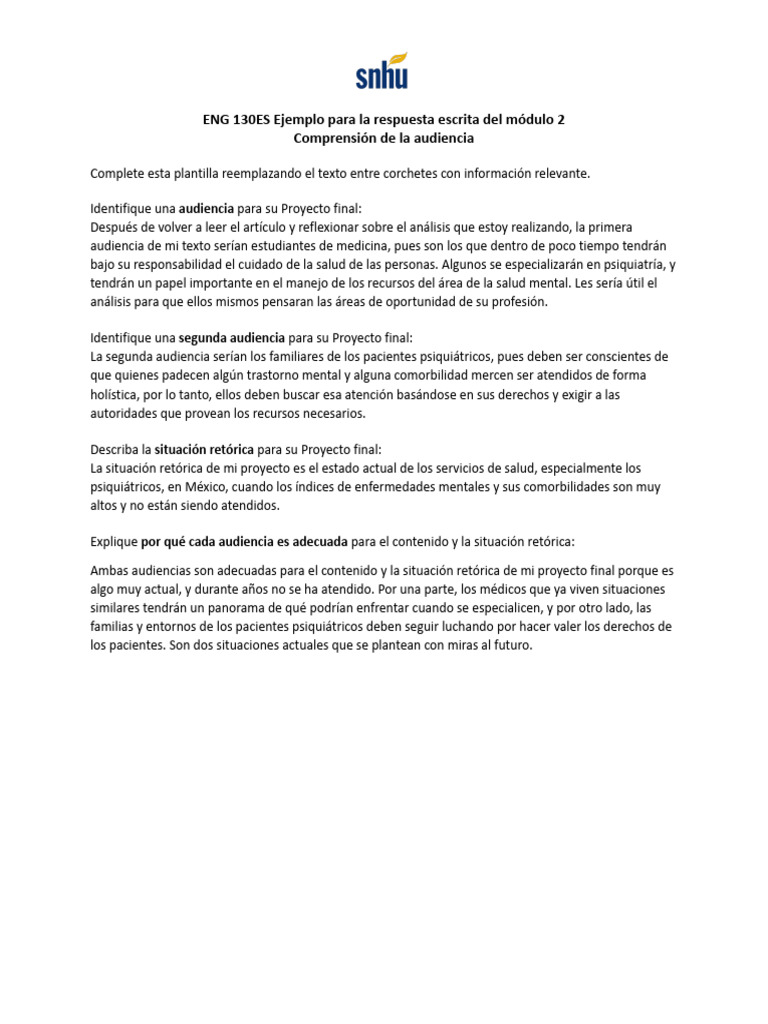 ENG 130 Module Two Written Response Exemplar (Es-MX) | PDF