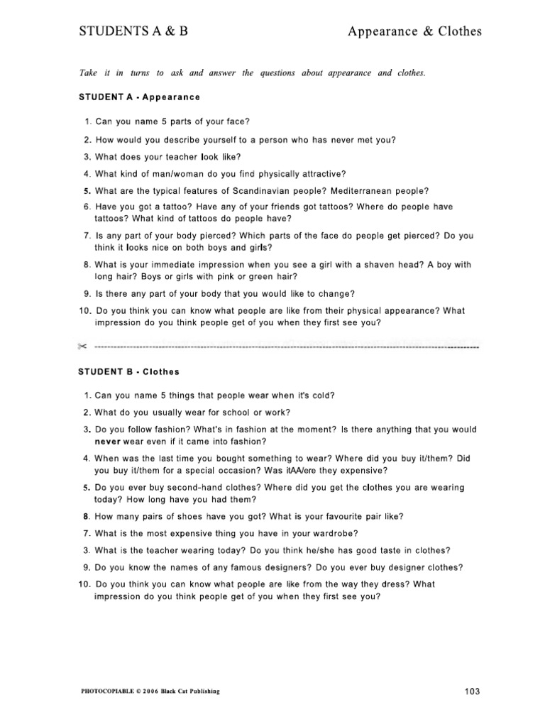 Pair Work Speaking Cards | PDF