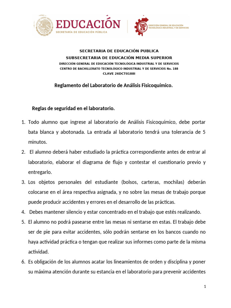 Reglamento Laboratorio RAFQ | PDF | Laboratorios | Agua