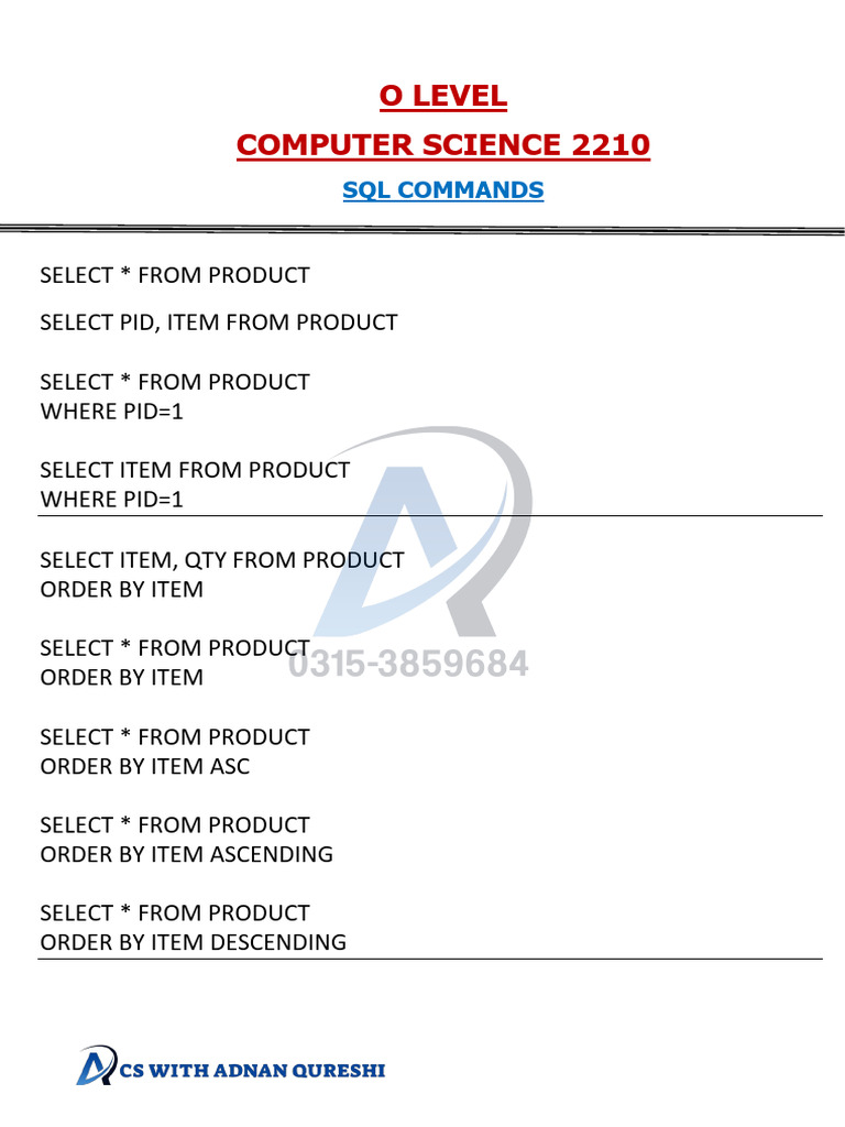 SQL Commands | PDF