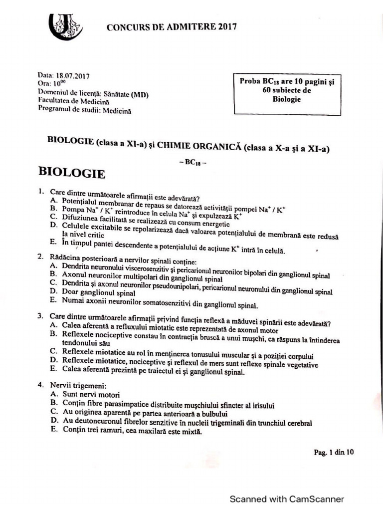 Subiect + Barem Admitere Brașov 2017 | PDF