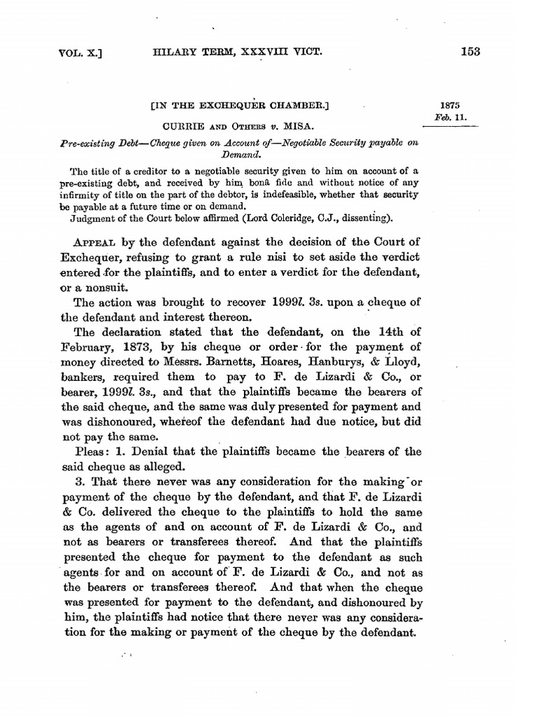 CURRIE AND OTHERS v. MISA. - (1875) L.R. 10 | PDF