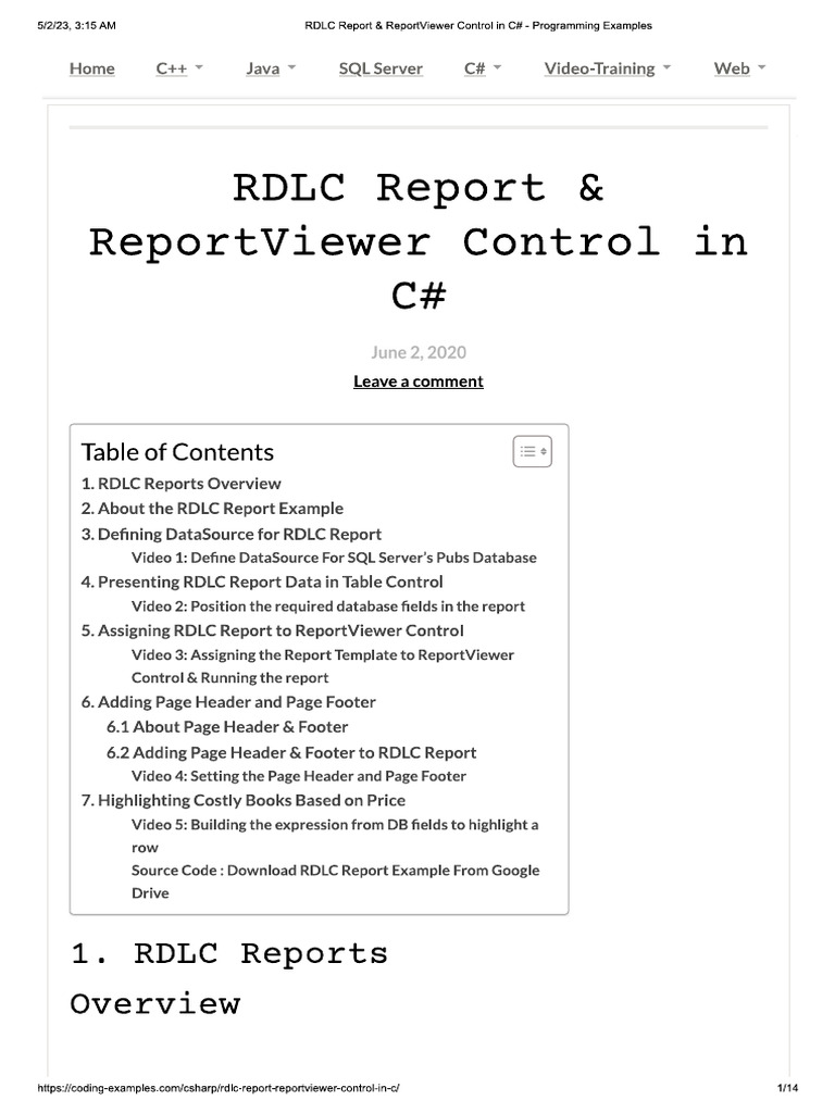 RDLC Report & ReportViewer Control in C# | PDF