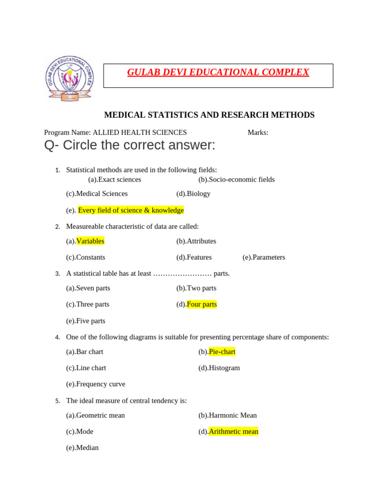 Question Paper (AHS Final Year 2024) | PDF | Mean | Mode (Statistics)
