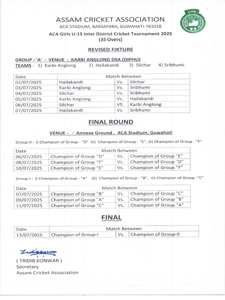 Revised Fixture U-15 Girls IDT | PDF