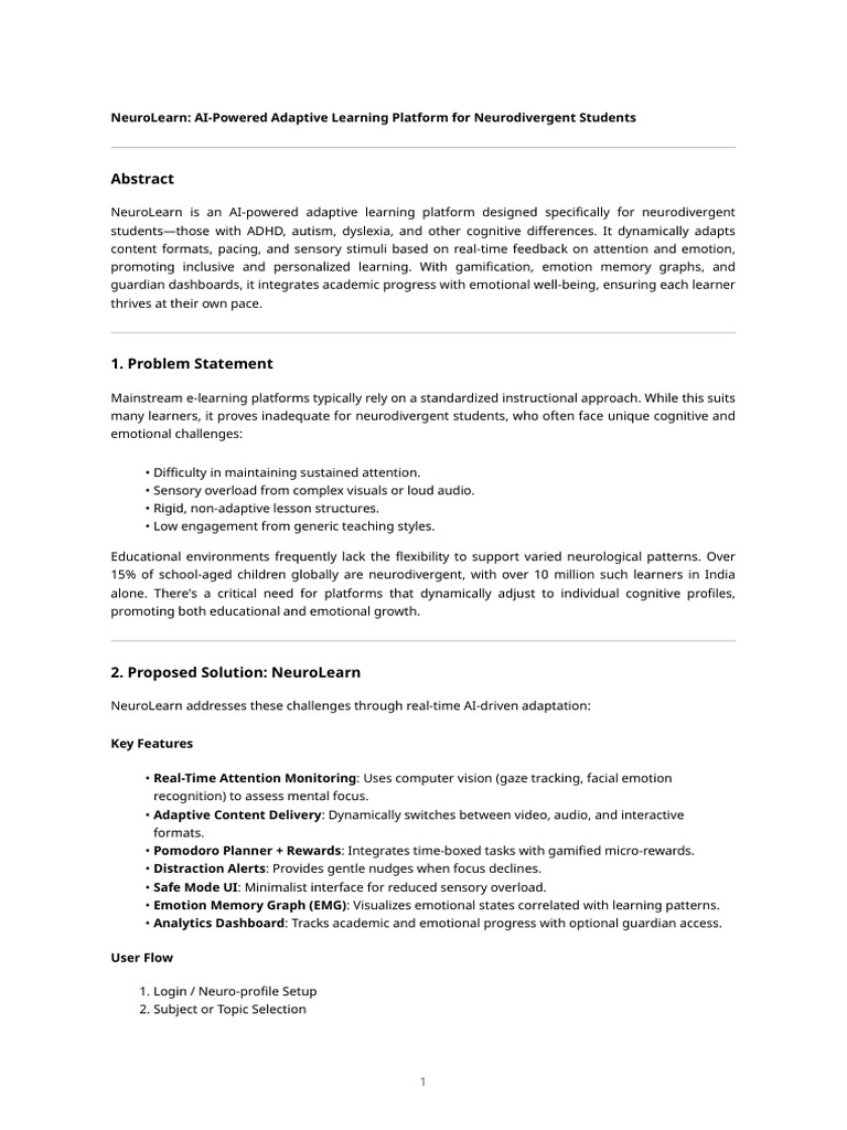 Neuro Learn Hackathon Proposal | PDF | Learning | Attention