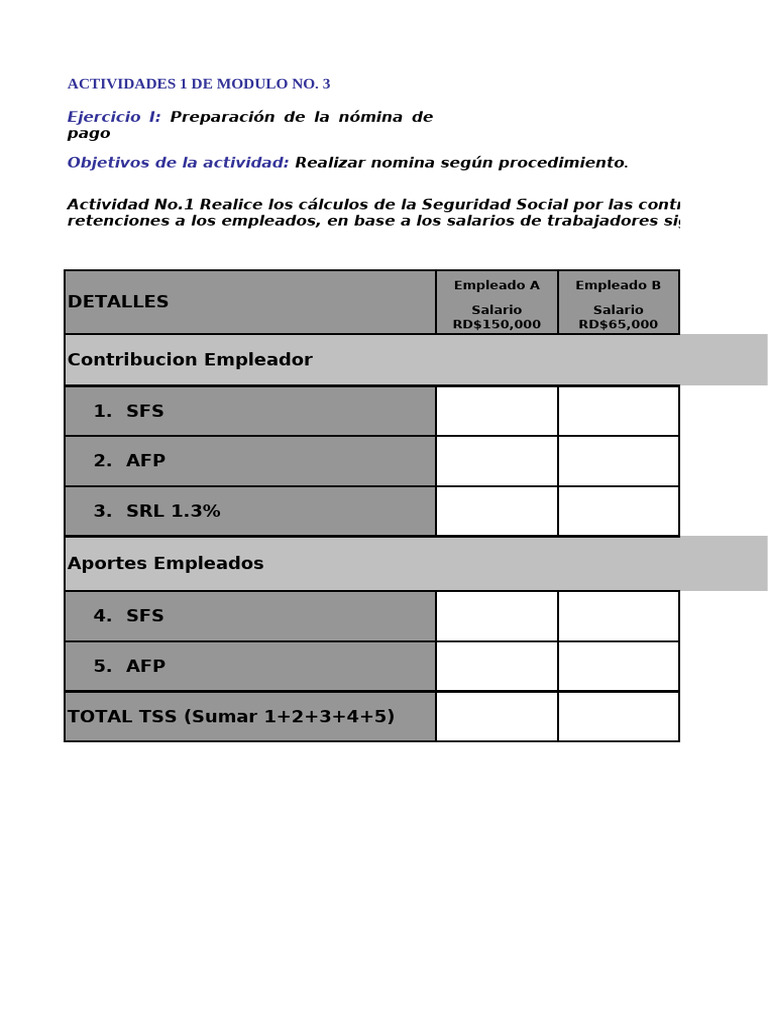 Cálculo de Nómina y TSS para Empleados | PDF | Impuesto sobre la renta ...