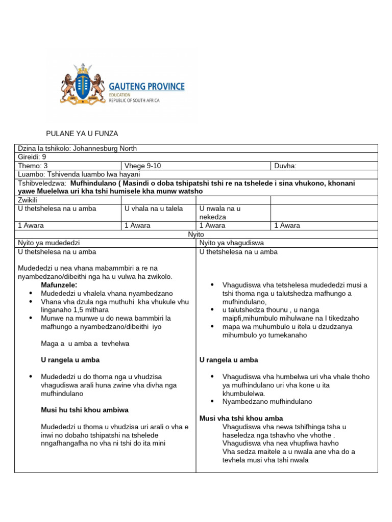 Tshivenda Grade 9 Term 3 Guidelines | PDF