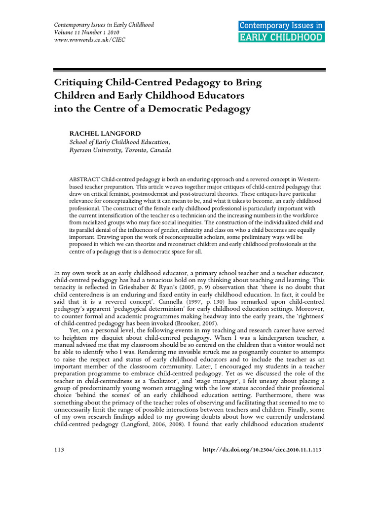 Langford 2010 Critiquing Child Centred Pedagogy to Bring Children and ...