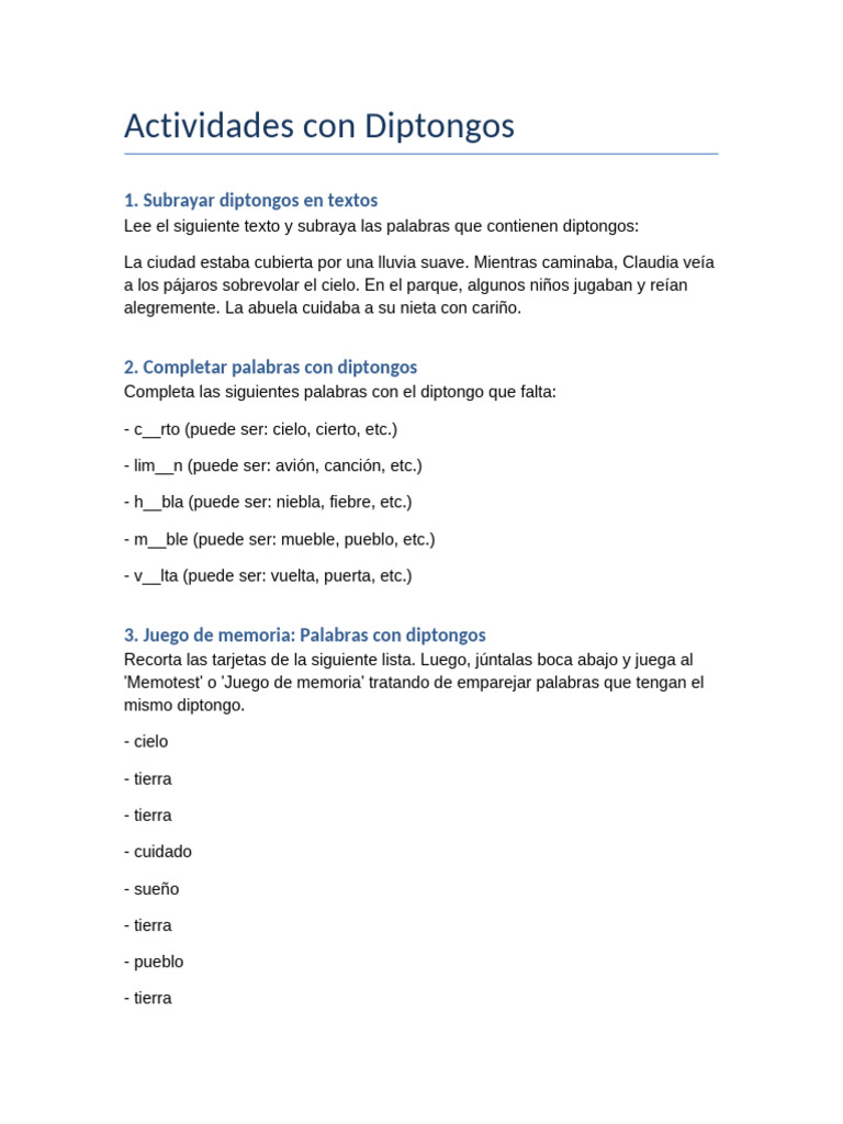 Actividades para Aprender Diptongos | PDF