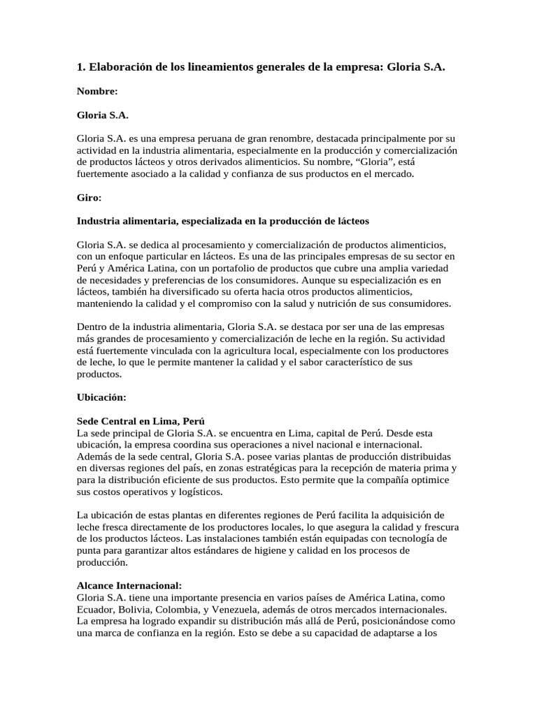 Gloria S.A.: Líder en Lácteos Perú | PDF | Business | Marketing