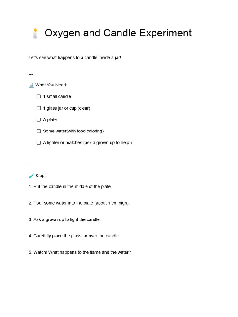 Oxgen Experiment Instructions | PDF