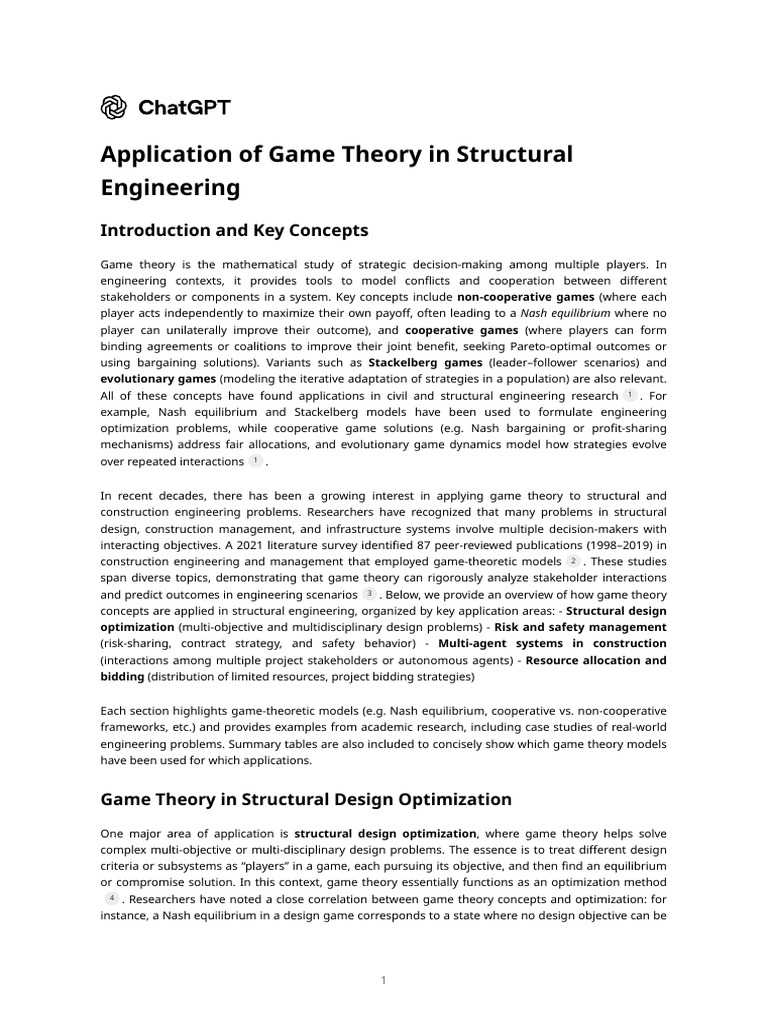 Application of Game Theory in Structural Engineering | PDF | Game Theory | Bargaining