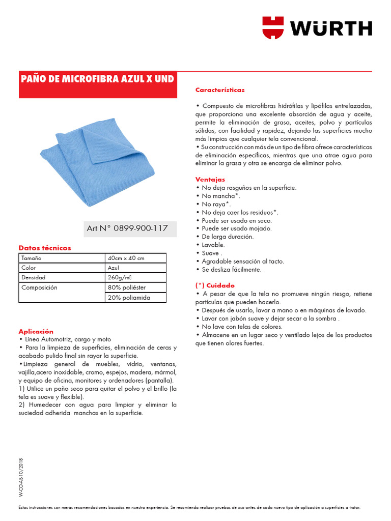 Paño de Microfibra Azul para Limpieza | PDF | Textiles | Agua