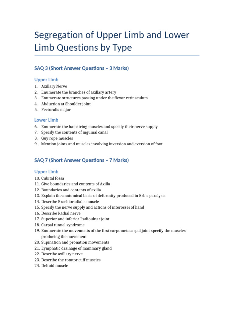 Combined Anatomy Question Bank | PDF | Human Leg | Anatomical Terms Of ...