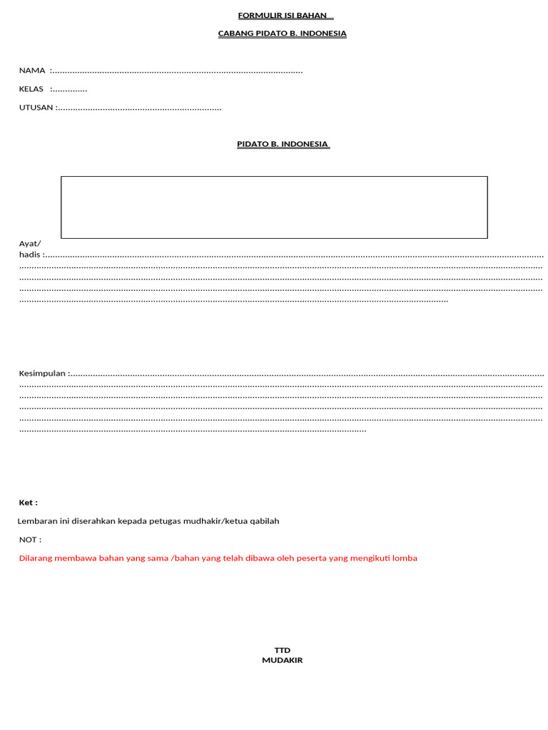 Formulir Isi Bahan Pidato | PDF