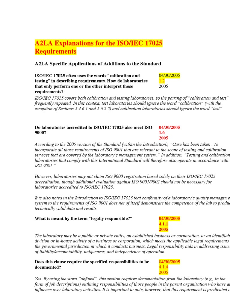 A2LA Explanations For The ISO | PDF | Calibration | Metrology