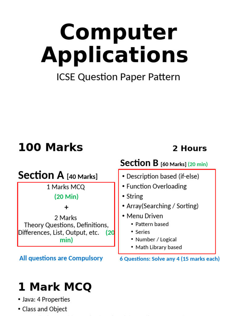 100 Marks Distribution and Question Paper Pattern for Computer Applications | PDF | Java ...