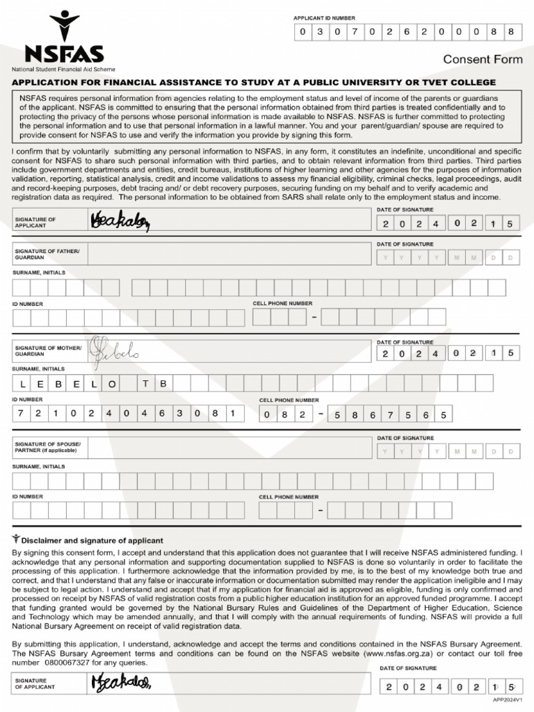 NSFAS 2024 Applications Consent Form | PDF