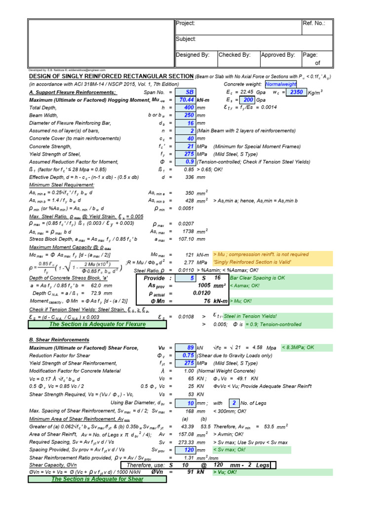E Naldoza Design of Singly Reinforced Rectangular Section ACI 318M 14 ...