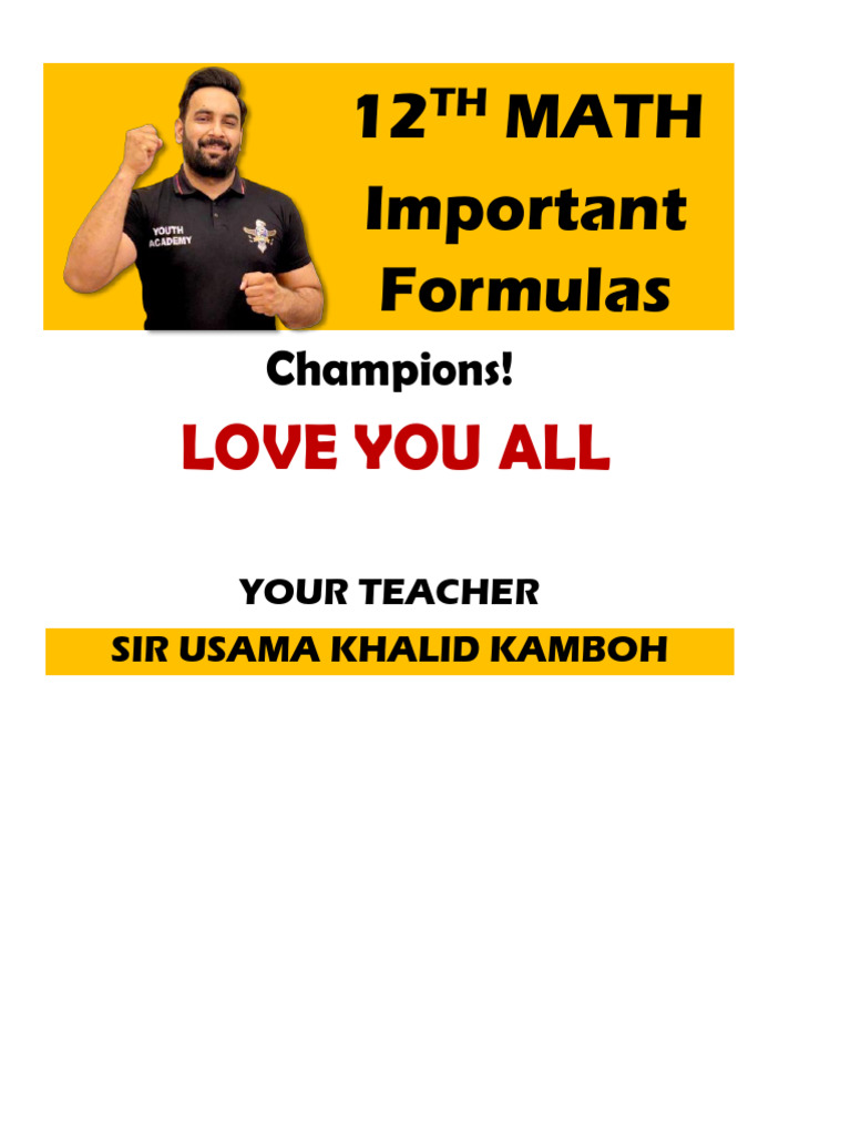 12th Math Important Formulas Guide | PDF