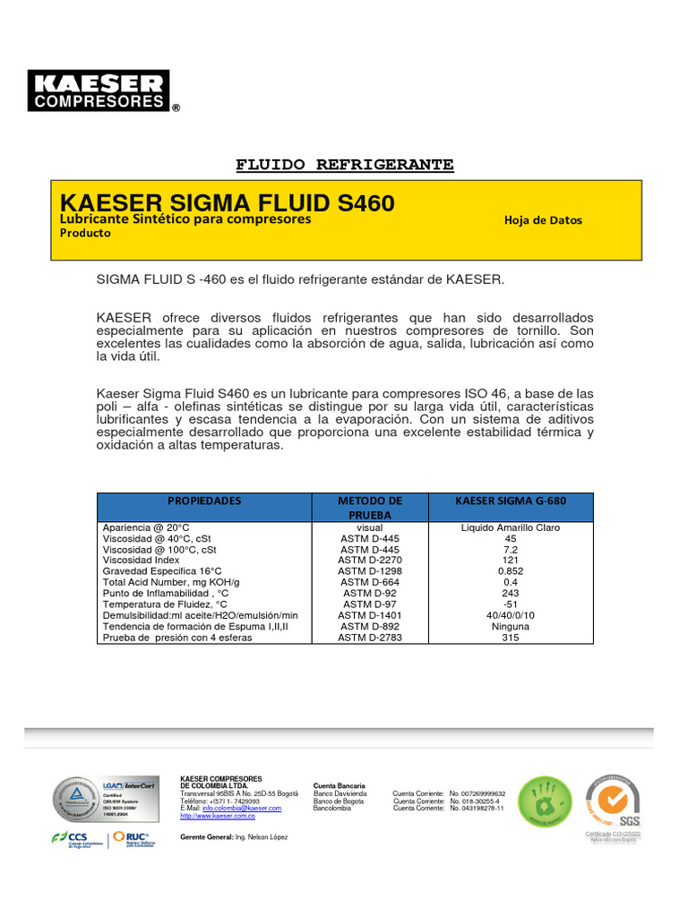 Sigma Fluid s460 | PDF | Lubricante | Refrigerante