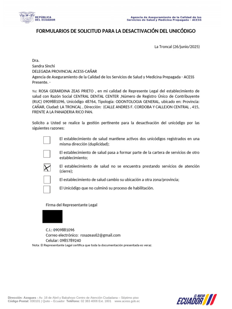 Solicitud de Desactivación de Unicódigo | PDF