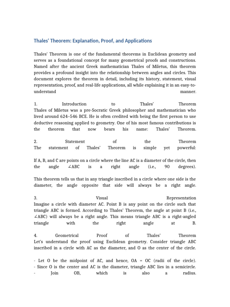 Thales Theorem Explanation | PDF | Circle | Triangle