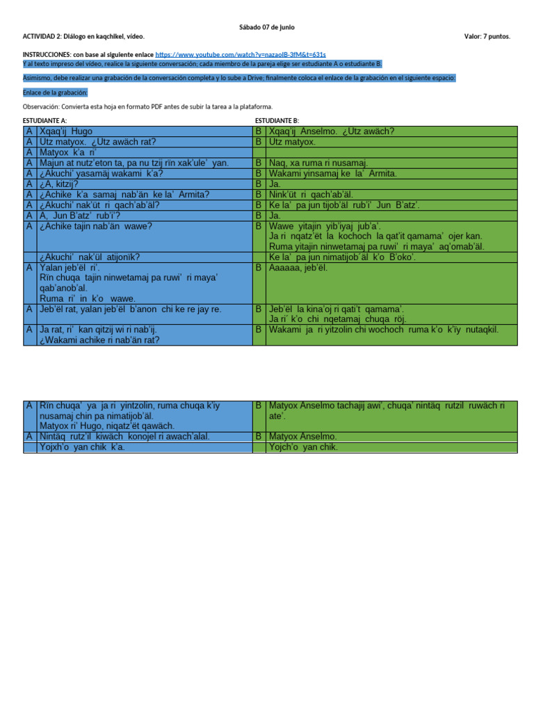 ACT 2-Diálogo 1 en Kaqchikel | PDF