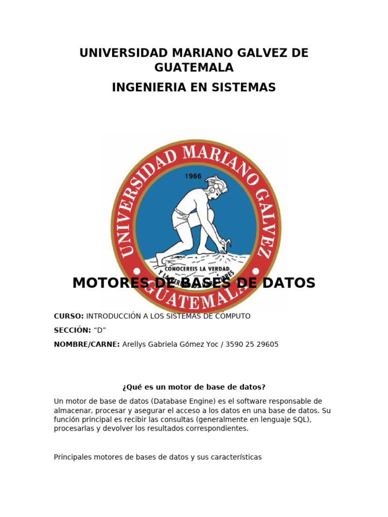 Motores de Bases de Datos | PDF | Mi sql | Bases de datos