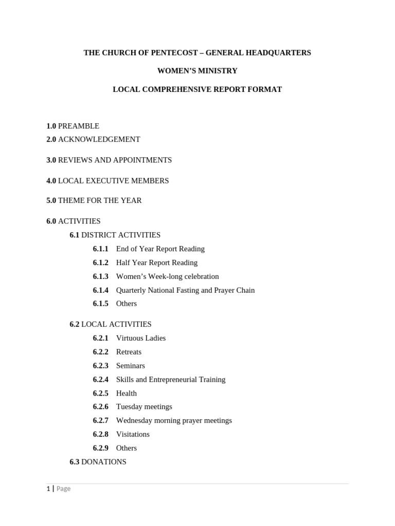 Women's Ministry Report Format Guide | PDF