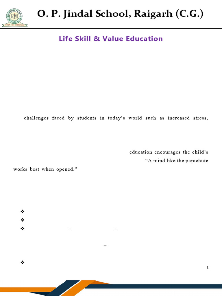 Life Skills & Value Education at OPJS | PDF