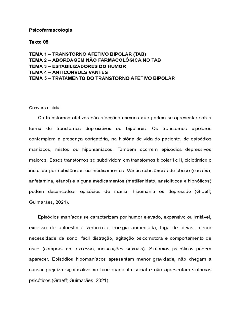 Psicofarmacologia - Texto 05 | PDF | Depressão | Transtorno bipolar