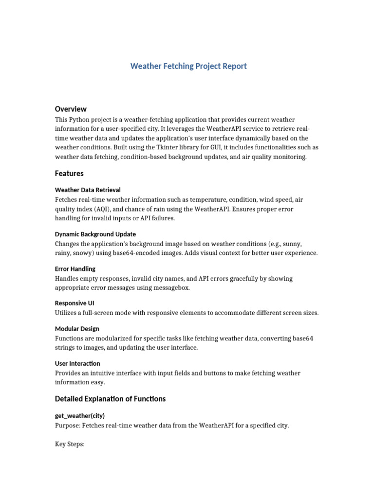 Weather Fetching Project Report | PDF | User Interface | Computing