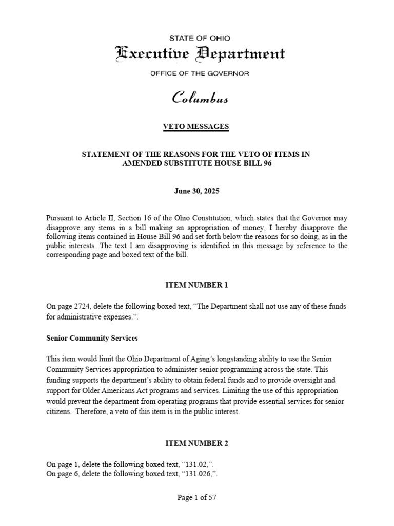 Veto Messages for House Bill 96 | PDF | Juvenile Delinquency | Juvenile ...