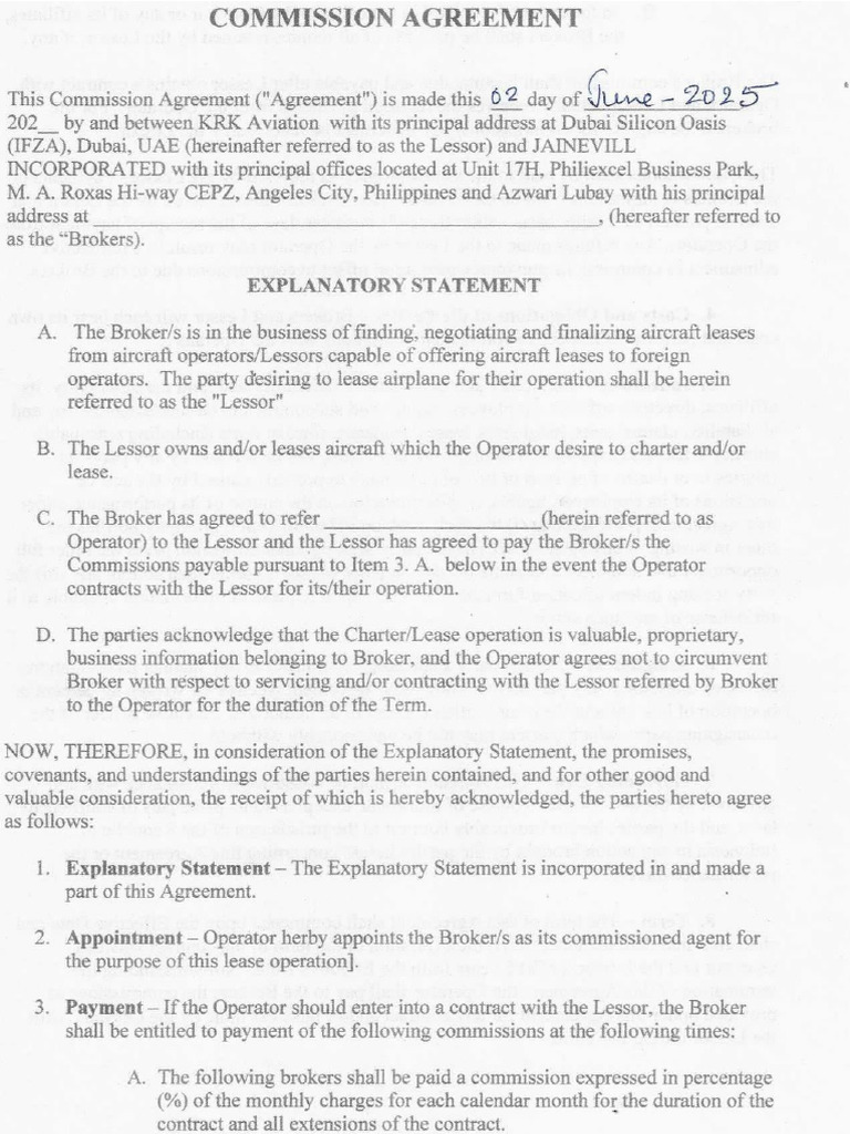 Commission Agreement - Lease | PDF