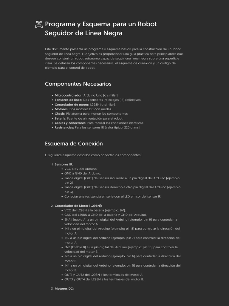 Programa y Esquema para Un Robot Seguidor de Línea Negra | PDF | Arduino | Corriente continua