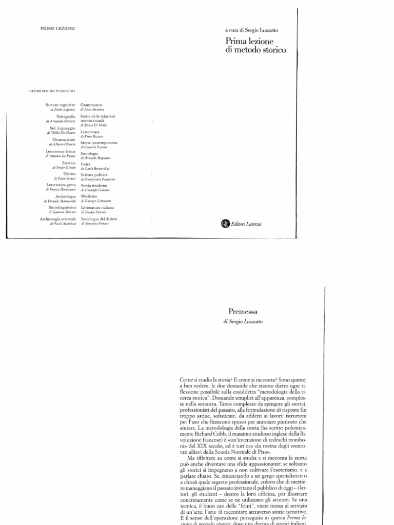 Prima Lezione Metodo Storico - Premessa (Luzzatto) | PDF