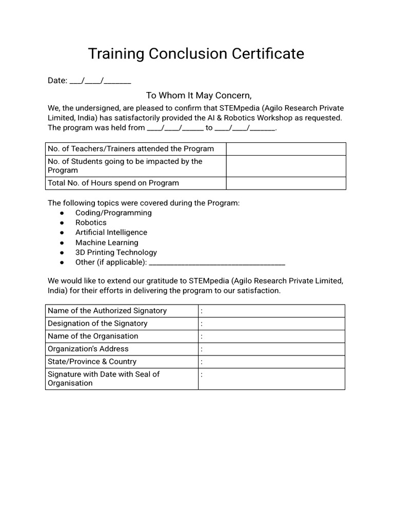 Training Conclusion Certificate | PDF