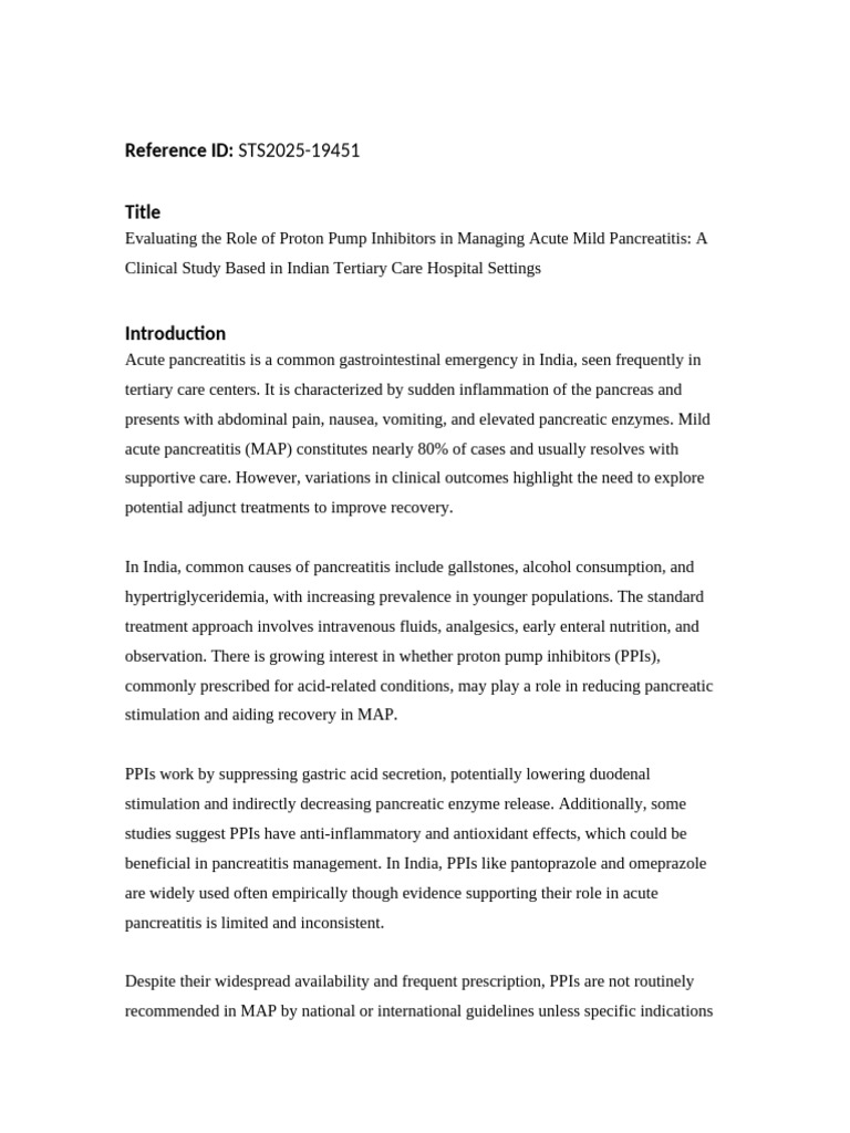 PPI Therapy in Mild Acute Pancreatitis | PDF | Medical Specialties ...