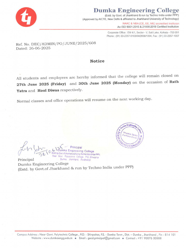 Notice Rath Yatra & Hool Diwas | PDF